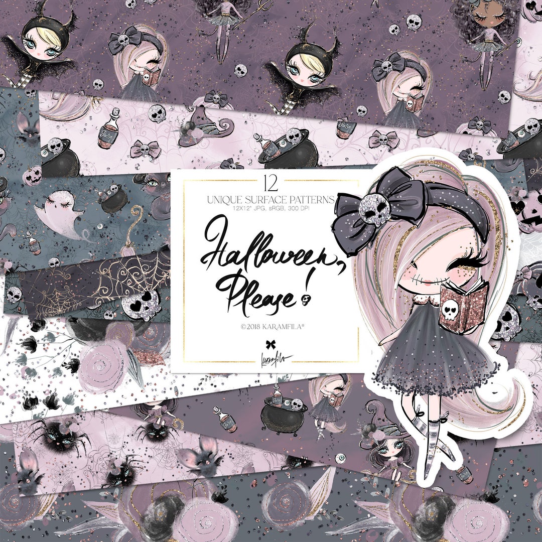 Halloween Digital Paper: Zombie Dolls, Glitter Cobwebs (digital ...