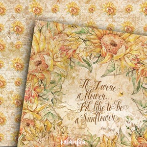 Vintage Sunflower Digital Paper Pack: Floral Seamless Patterns (digital ...