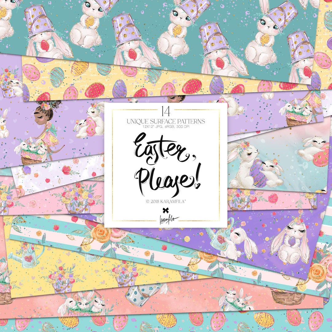 Easter Bunnies Digital Paper: Pastel Spring Flowers (digital Download ...