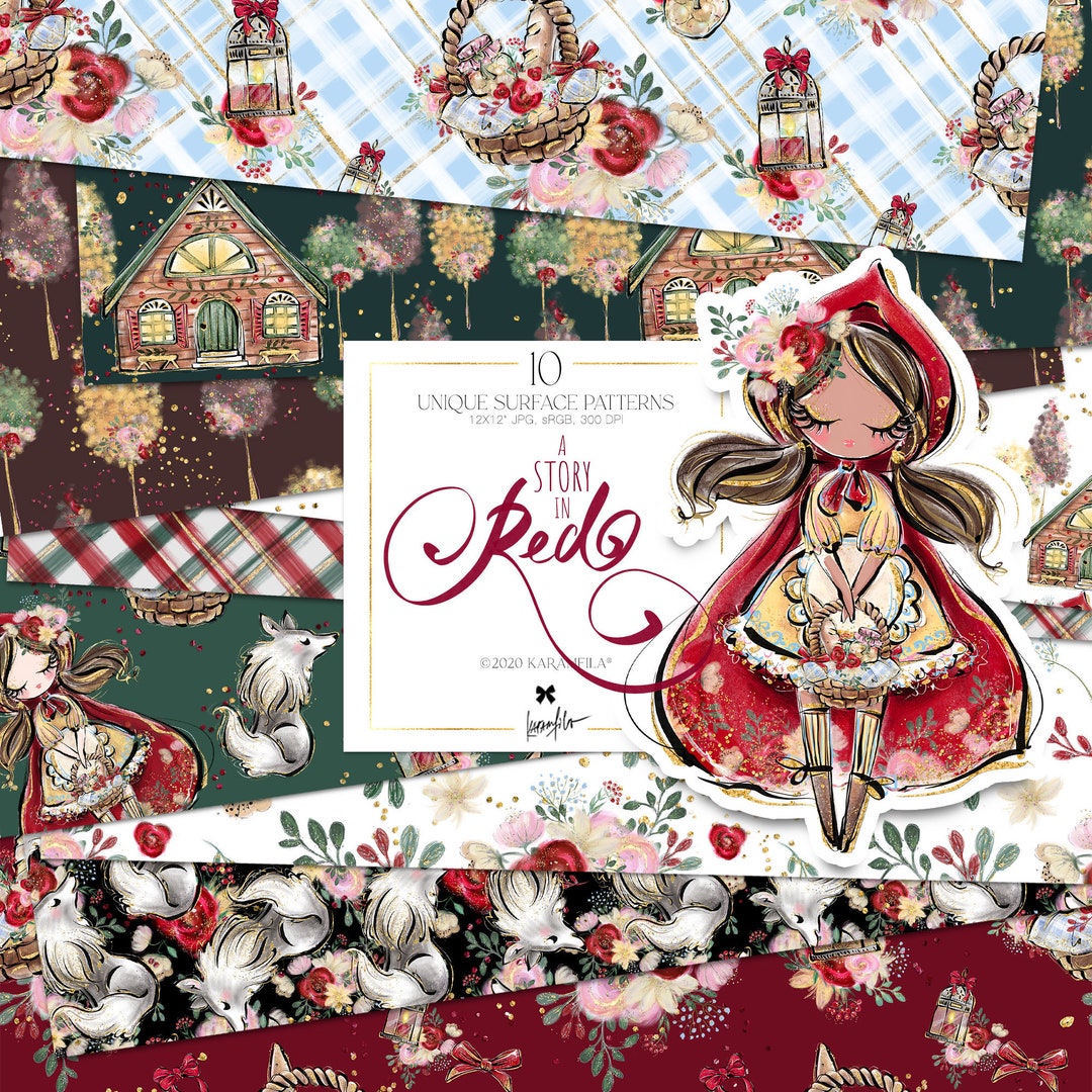 Little Red Riding Hood Digital Paper: Woodland Fairytale Patterns ...