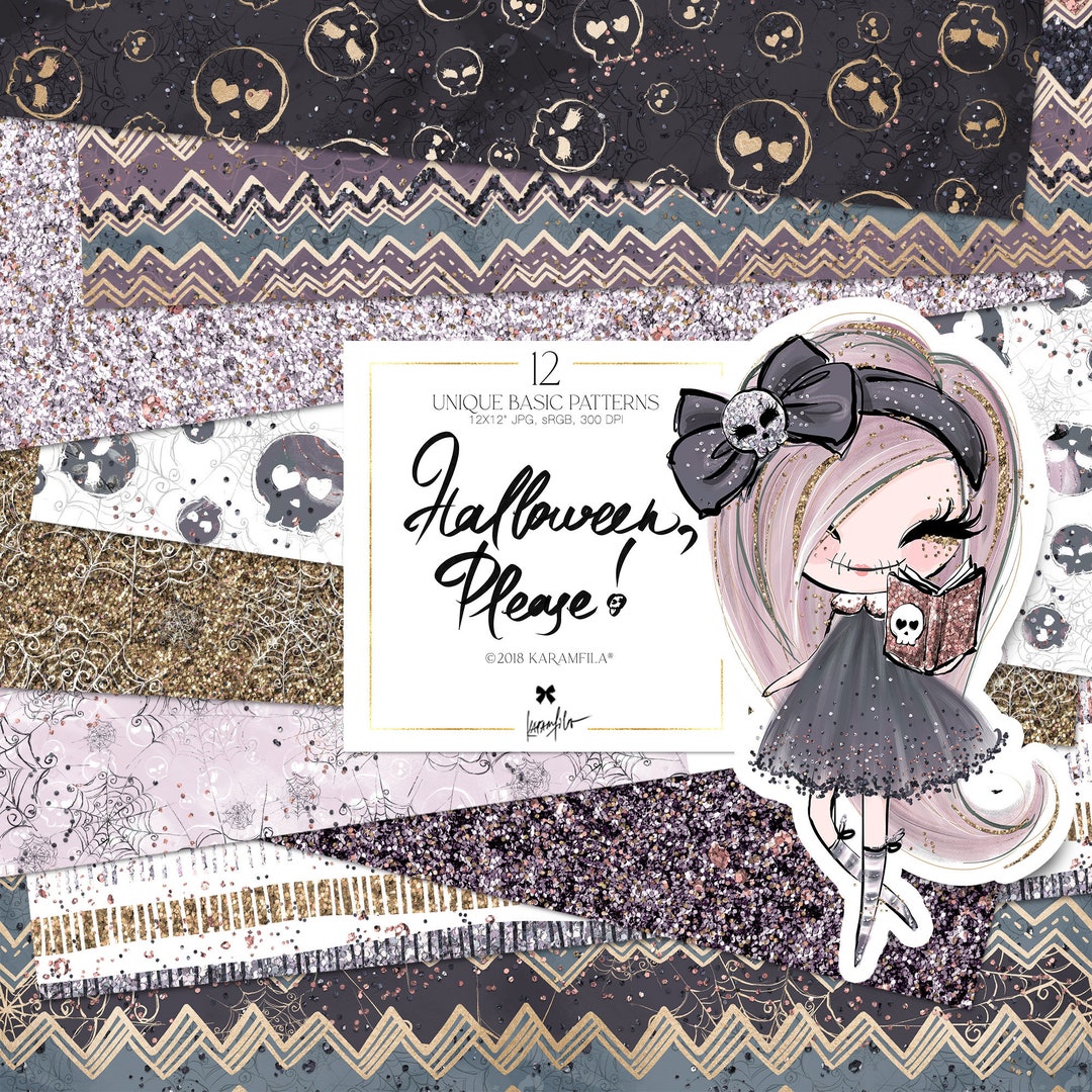 Halloween Digital Paper: Zombie Dolls, Glitter Cobwebs (digital ...