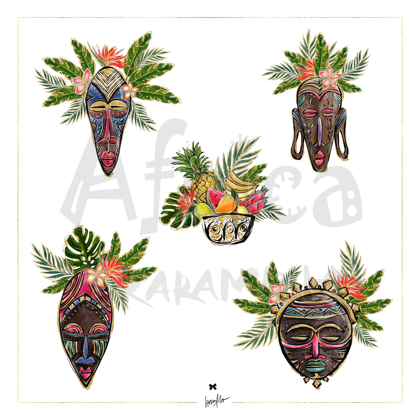 African Clipart: Tribal Masks, Woman, Tropical Fruits (PNG) - Etsy