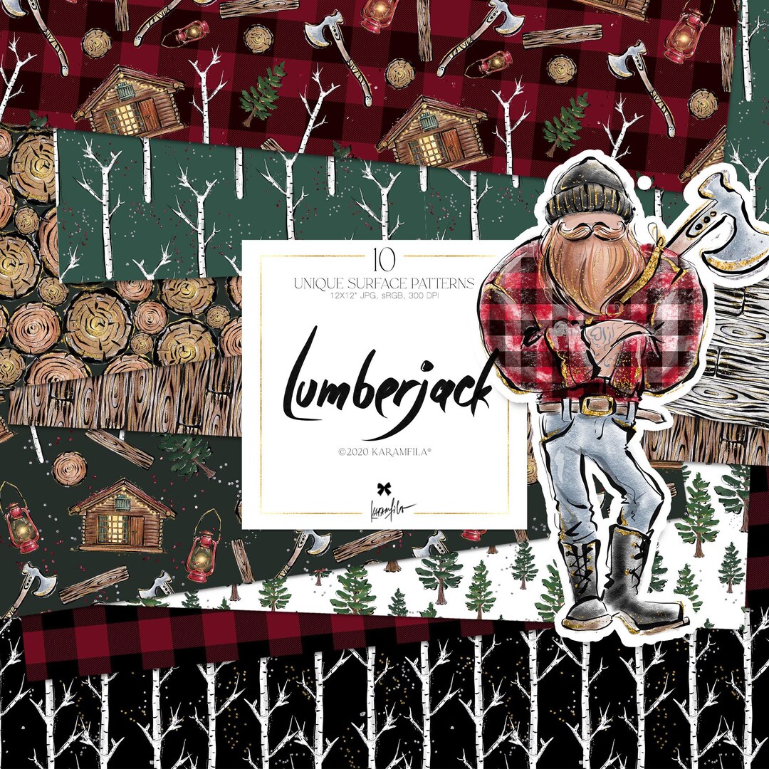 Lumberjack Digital Paper: Wood Cabin, Plaid Patterns (digital Download ...