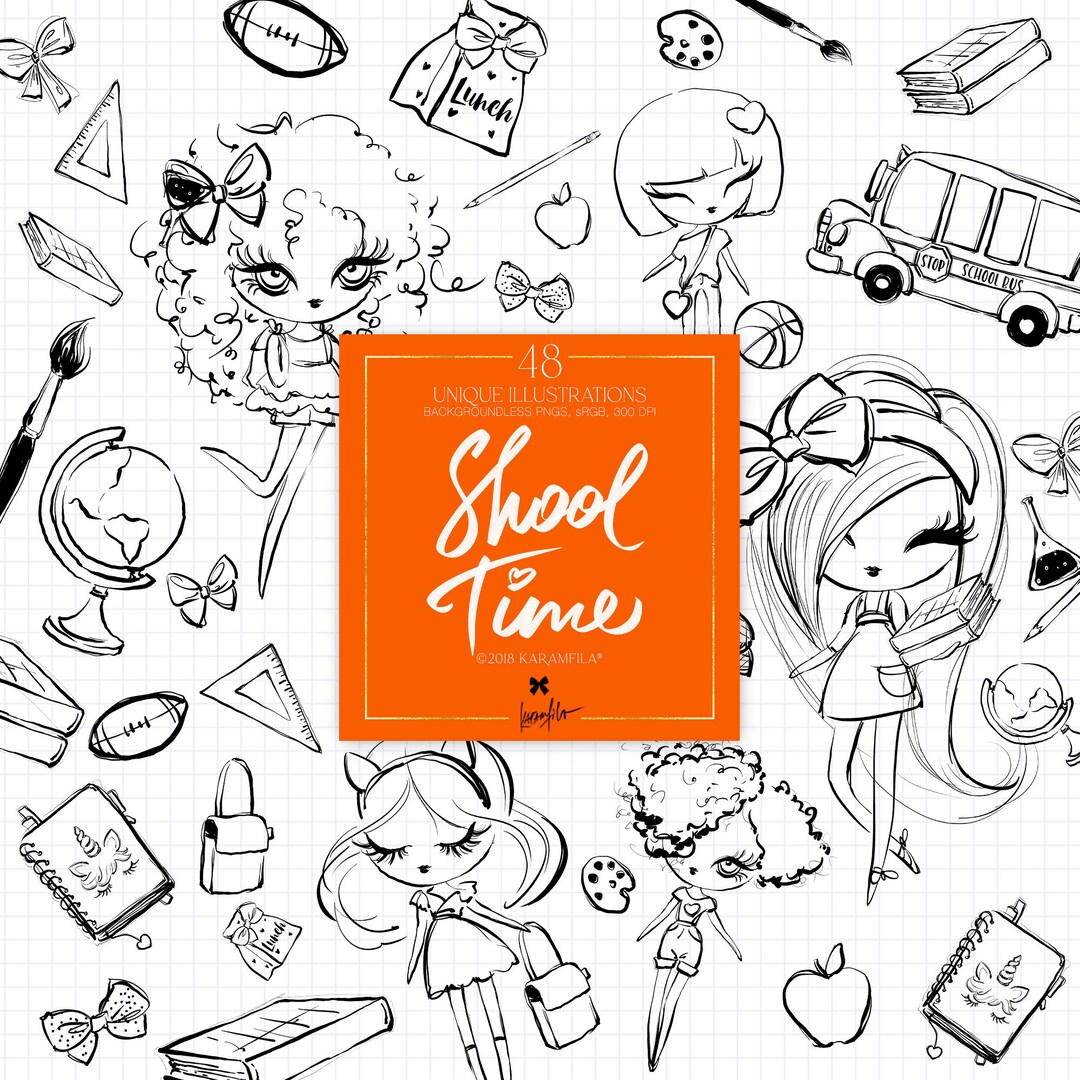 Back to School Doodles Clipart, School Bus Karamfilas Students Tools ...