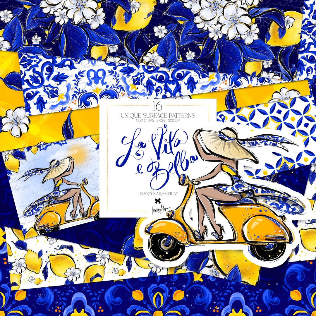 Italy Travel Patterns Karamfila Amalfi Lemons Italian Tiles Digital ...