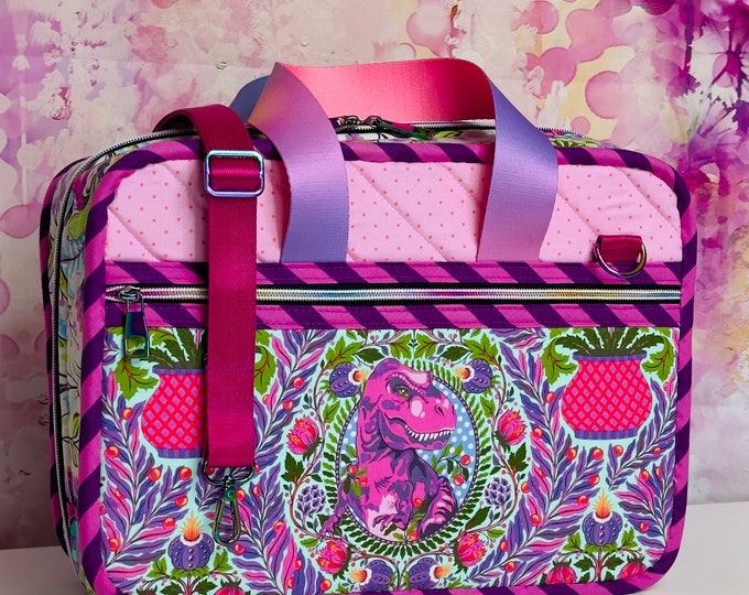 Quilt Supply Organization Bag Made With Roar Tree Rex in Mist by Tula ...