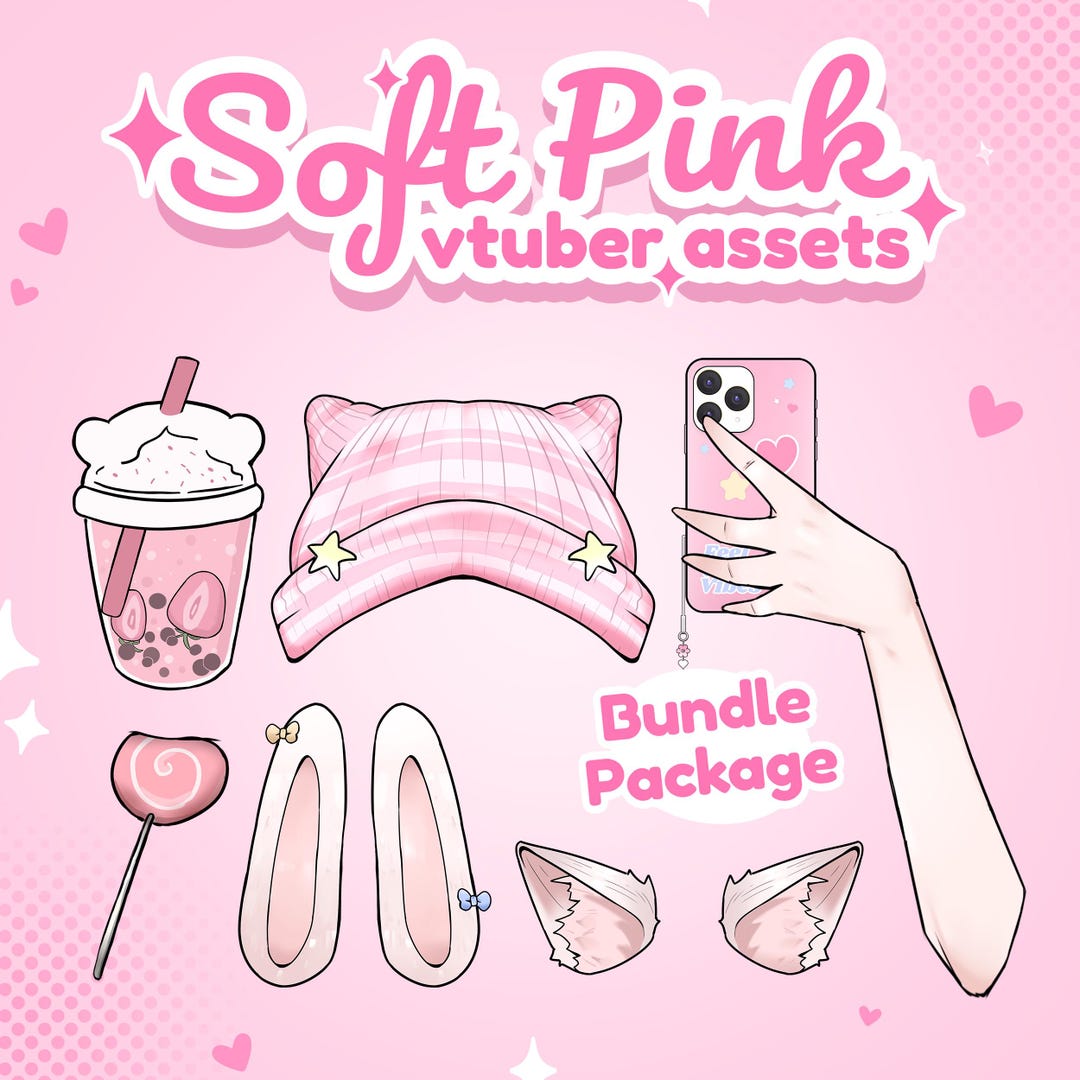 Pink Vtuber Asset Bundle / Vtube Studio / Asset / Fully Rigged / Prop ...