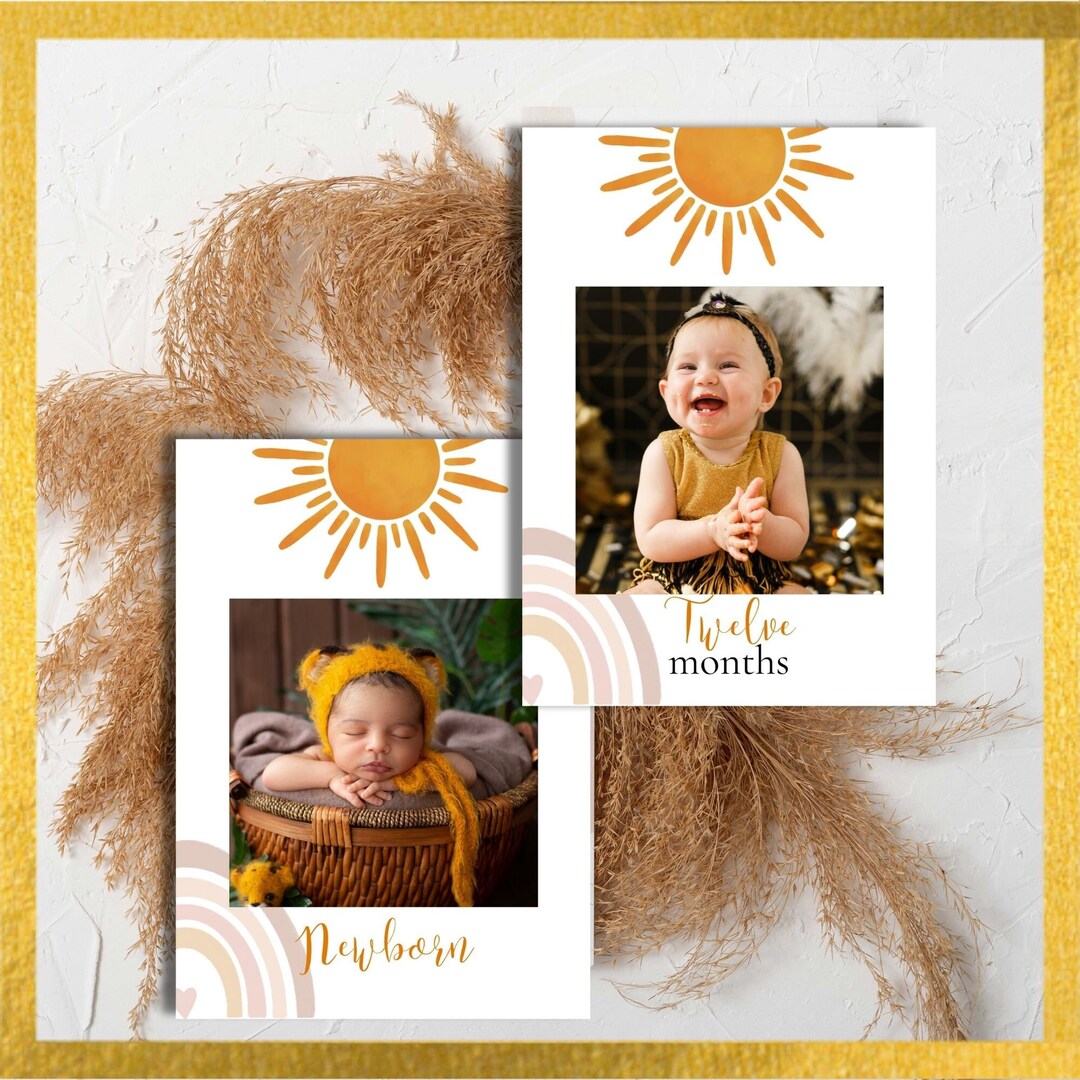 Boho First Birthday Photo Banner Sun Template, Babys First Year 12 ...
