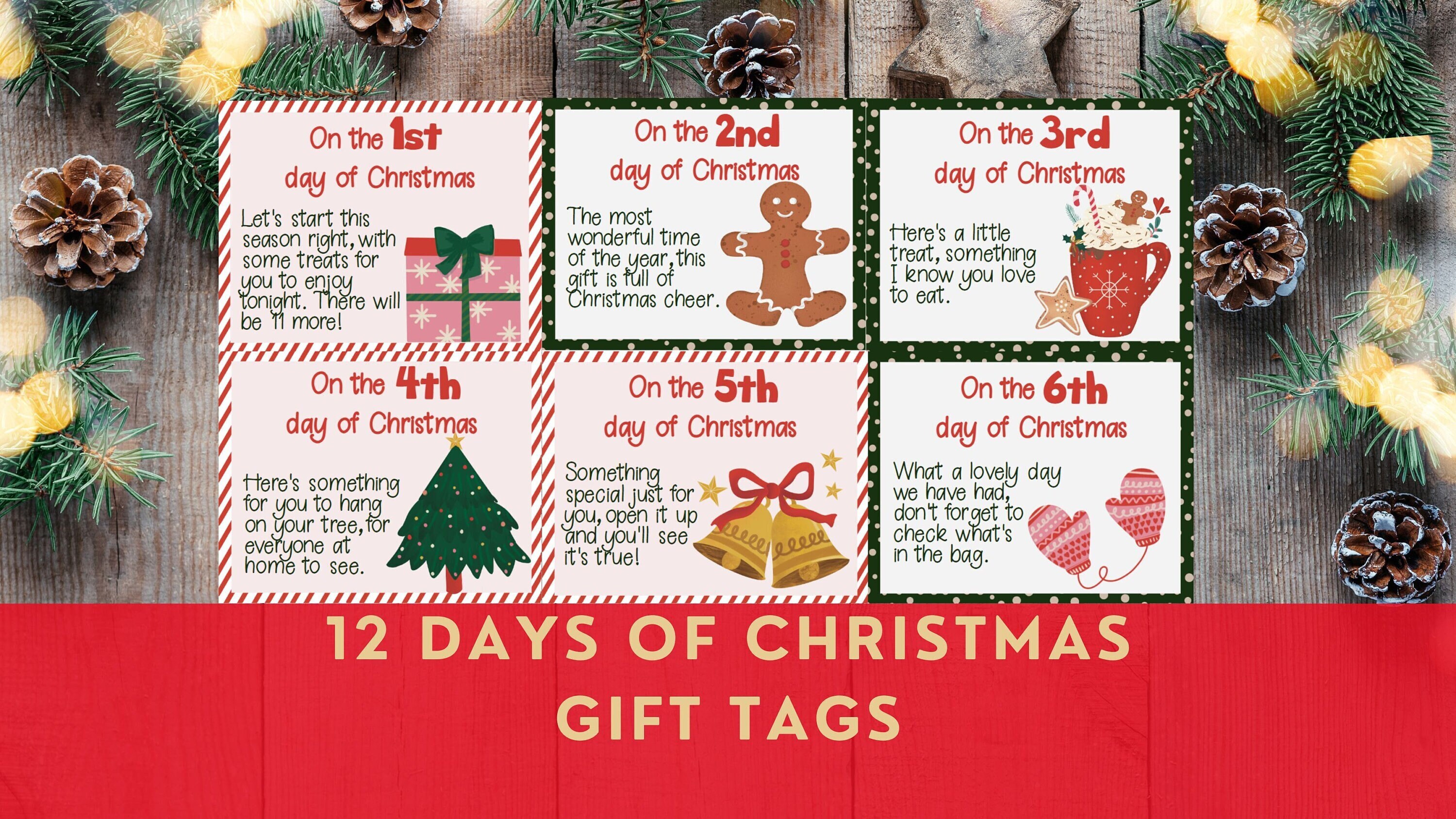 12 Days of Christmas Tags, Printable Work Secret Santa Treat Cards ...