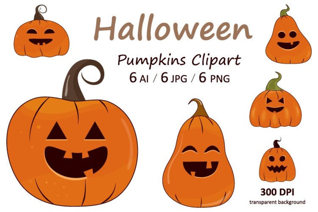 Halloween Pumpkins Clipart Set, Cute Halloween Pumpkins Clipart - Etsy