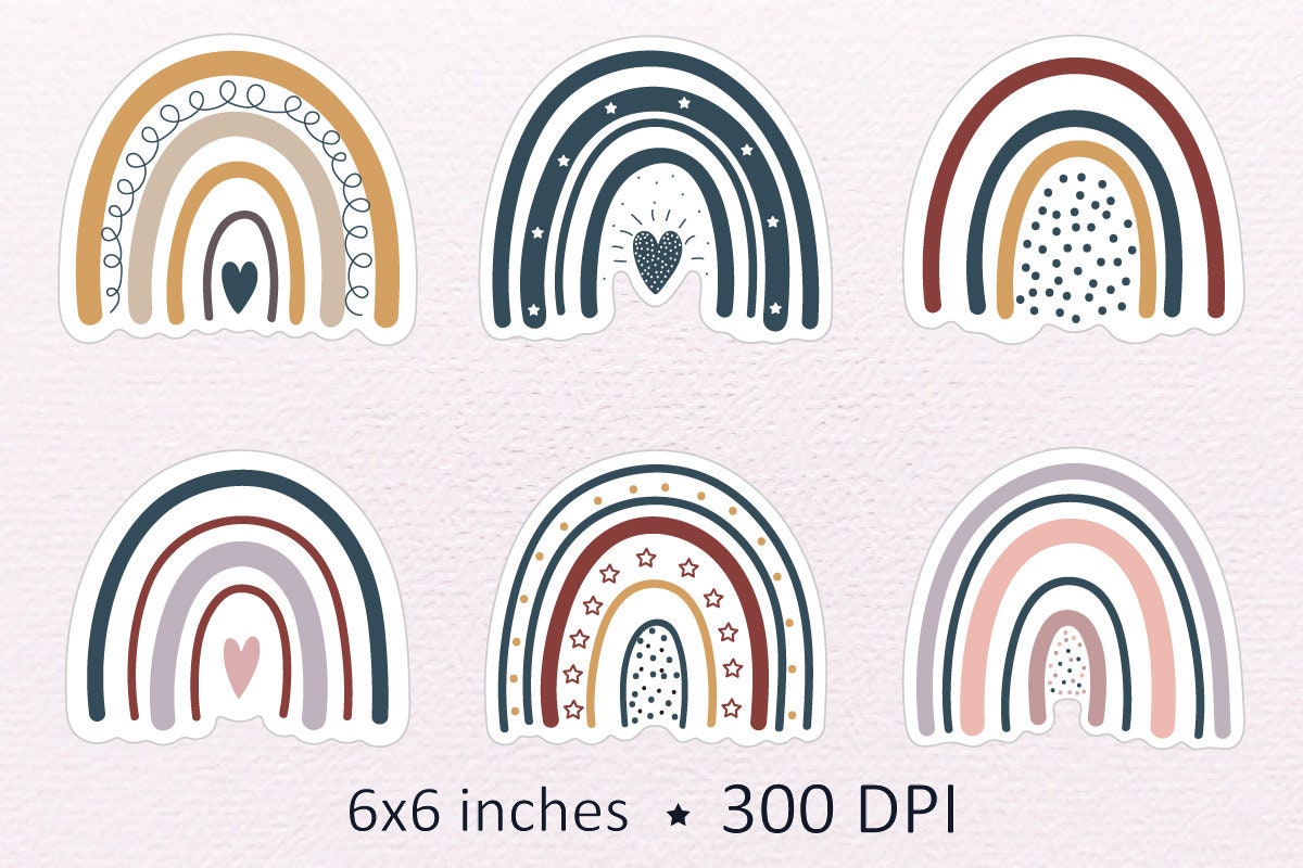 Rainbow Boho Digital Stickers,pastel Rainbow Boho Stickers,rainbow Boho ...