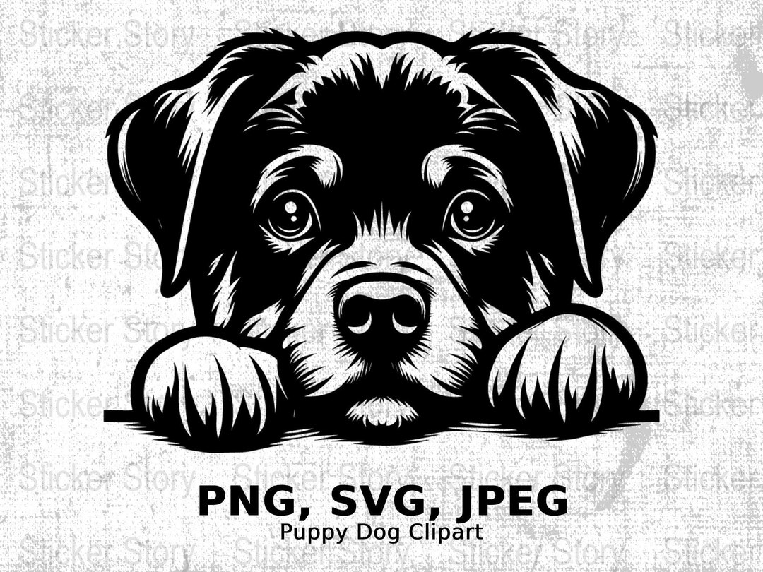 Cute Dog Digital Artwork, Printable Wall Art, Black and White Puppy ...
