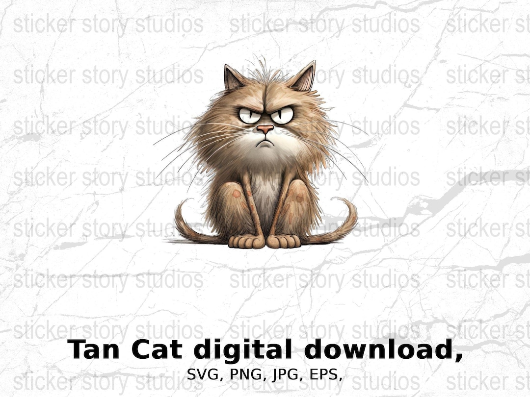 Grumpy Tan Cat Digital Download Cute Cat Illustration Instant Cat Art ...
