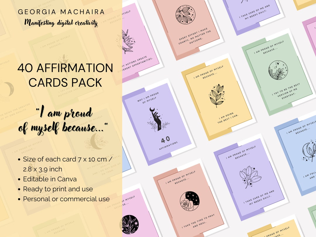 Digital Affirmation Cards Printable Affirmation Cards Editable in Canva ...