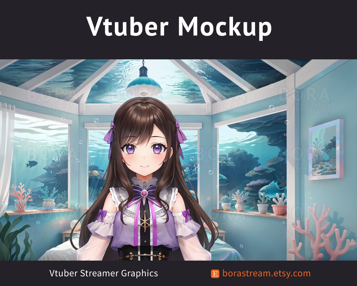 Light Blue Undersea Bedroom Vtuber Background for Stream Overlay ...