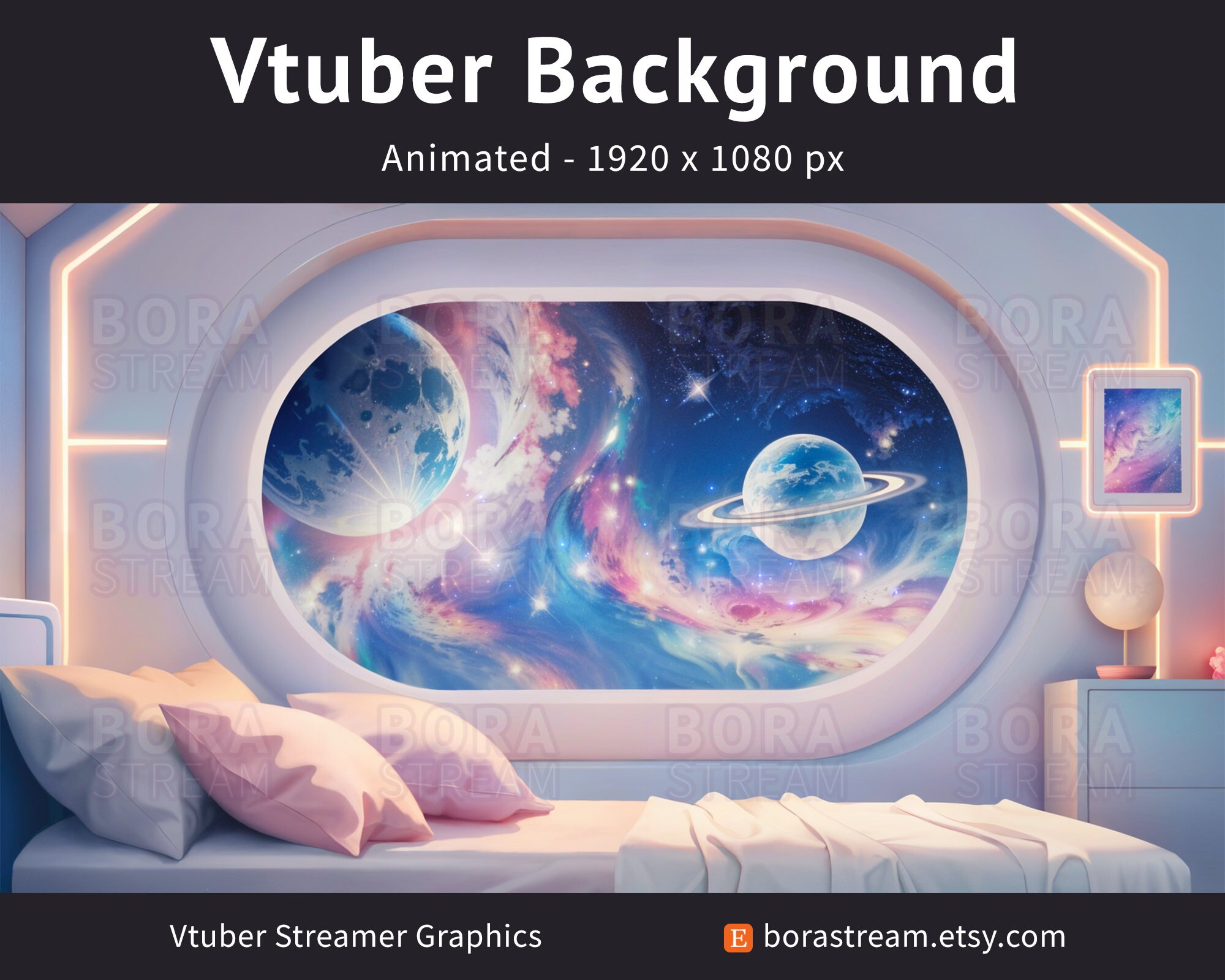 Aesthetic Lofi Spaceship Vtuber Background for Stream Overlay Pastel ...