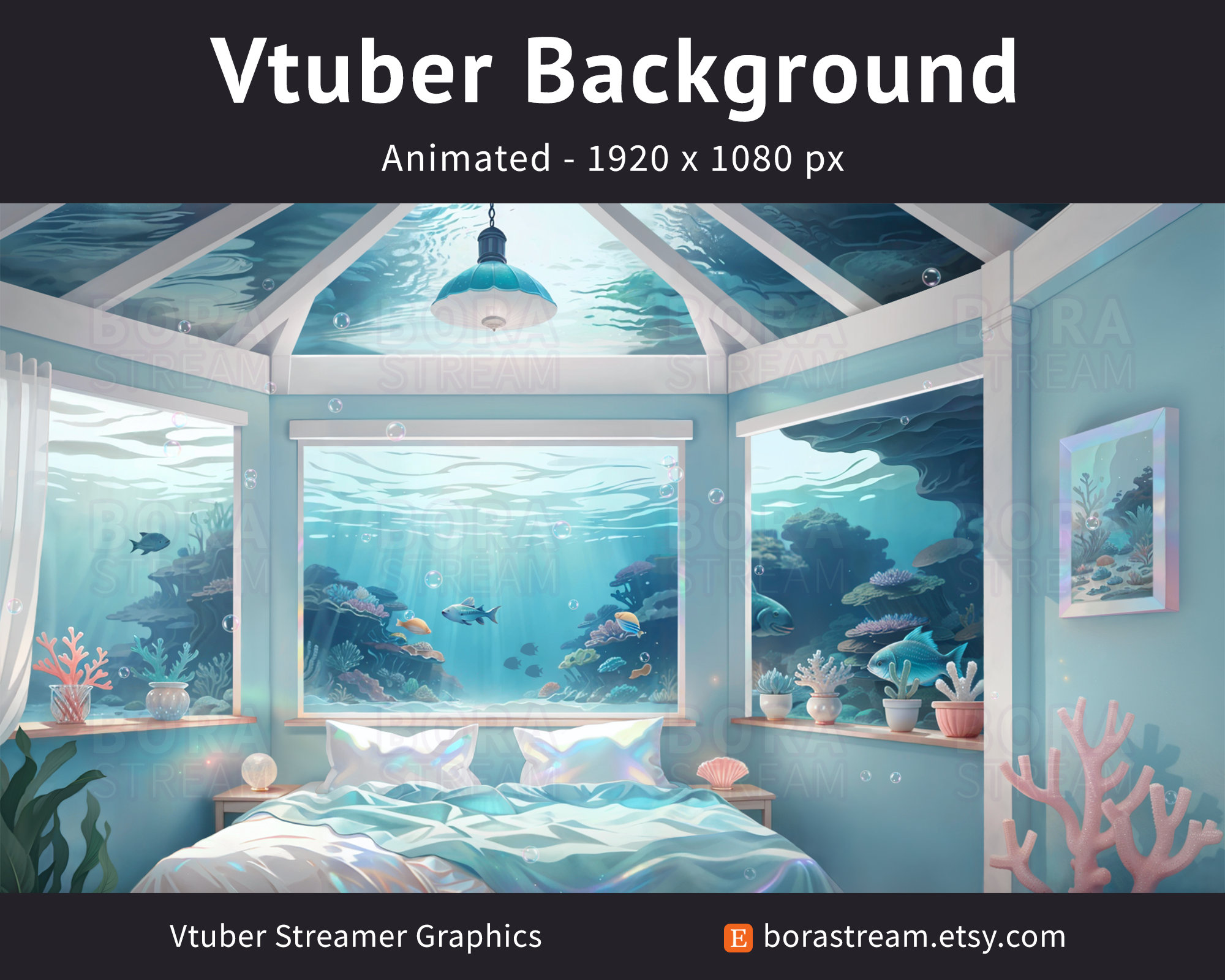 Light Blue Undersea Bedroom Vtuber Background for Stream Overlay | Mermaid Vtuber Room Ocean ...