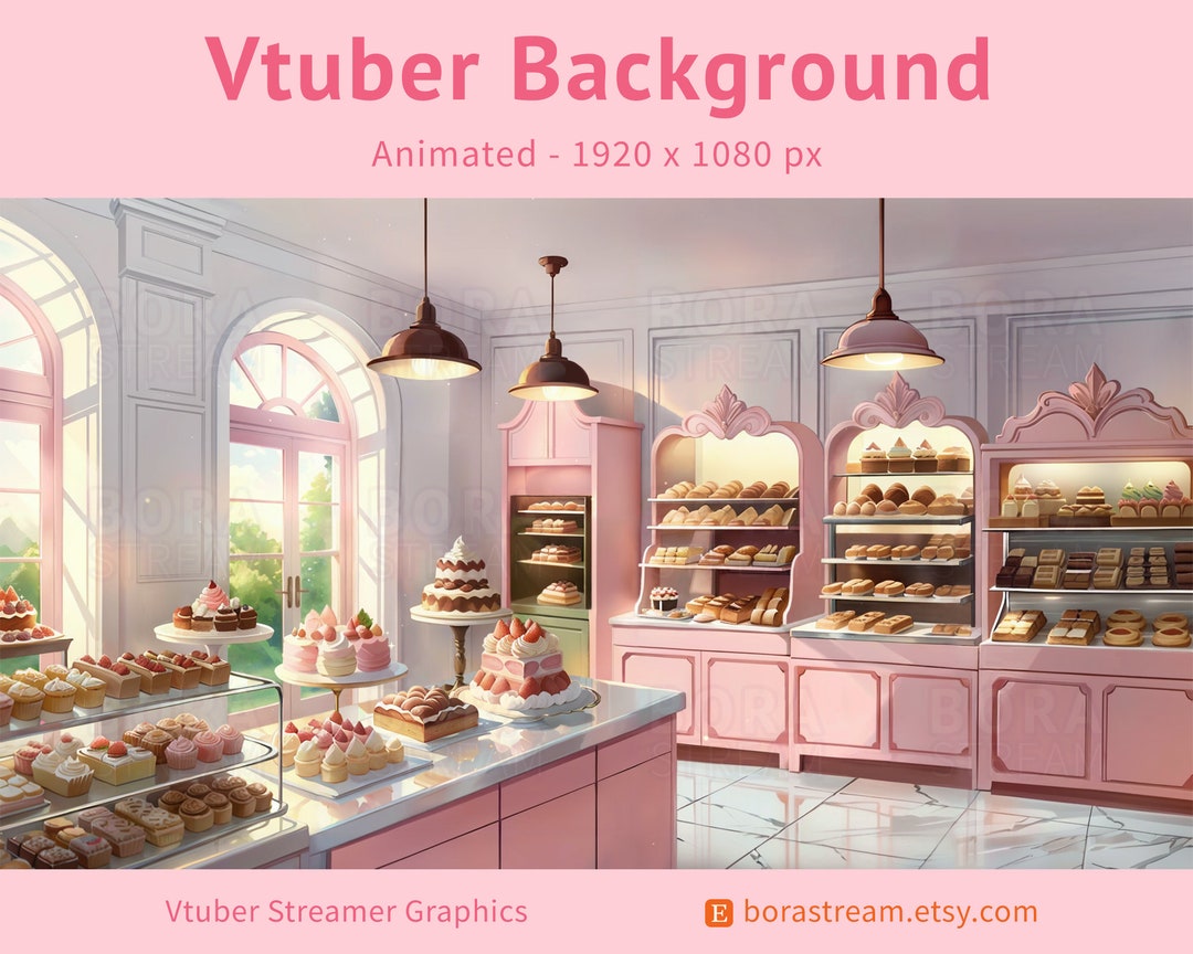 Animated Vtuber Background for Live Stream | Pink Bakery Shop ...