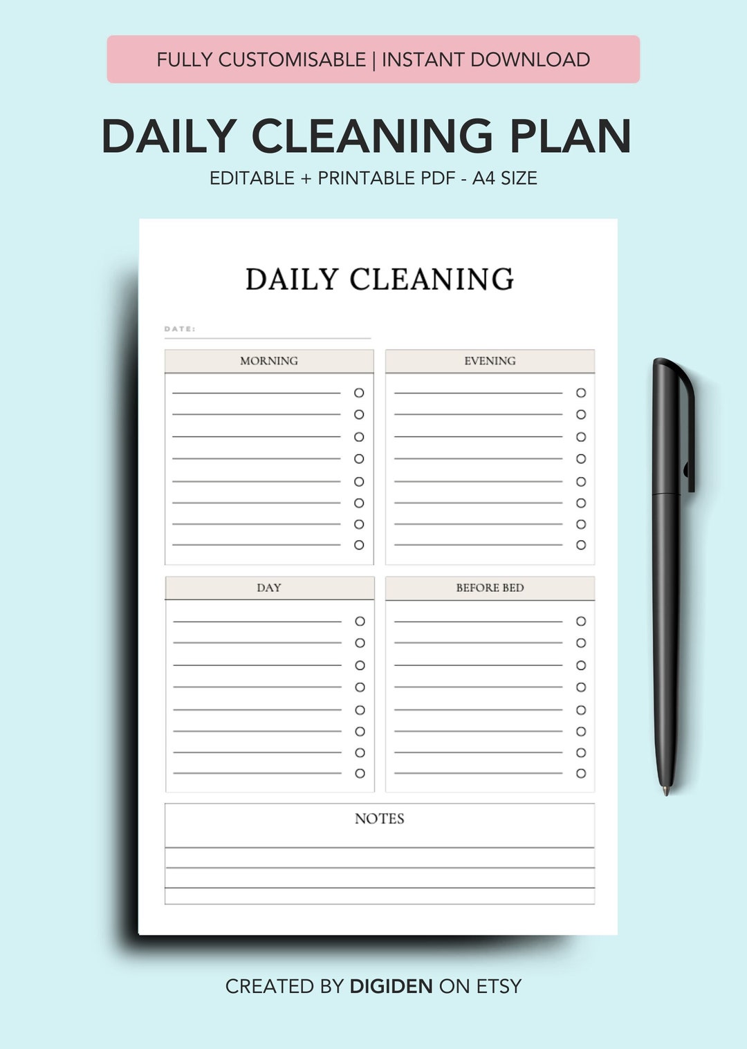 Daily Cleaning Plan Template Cleaning Cleaning Planner Organisation ...
