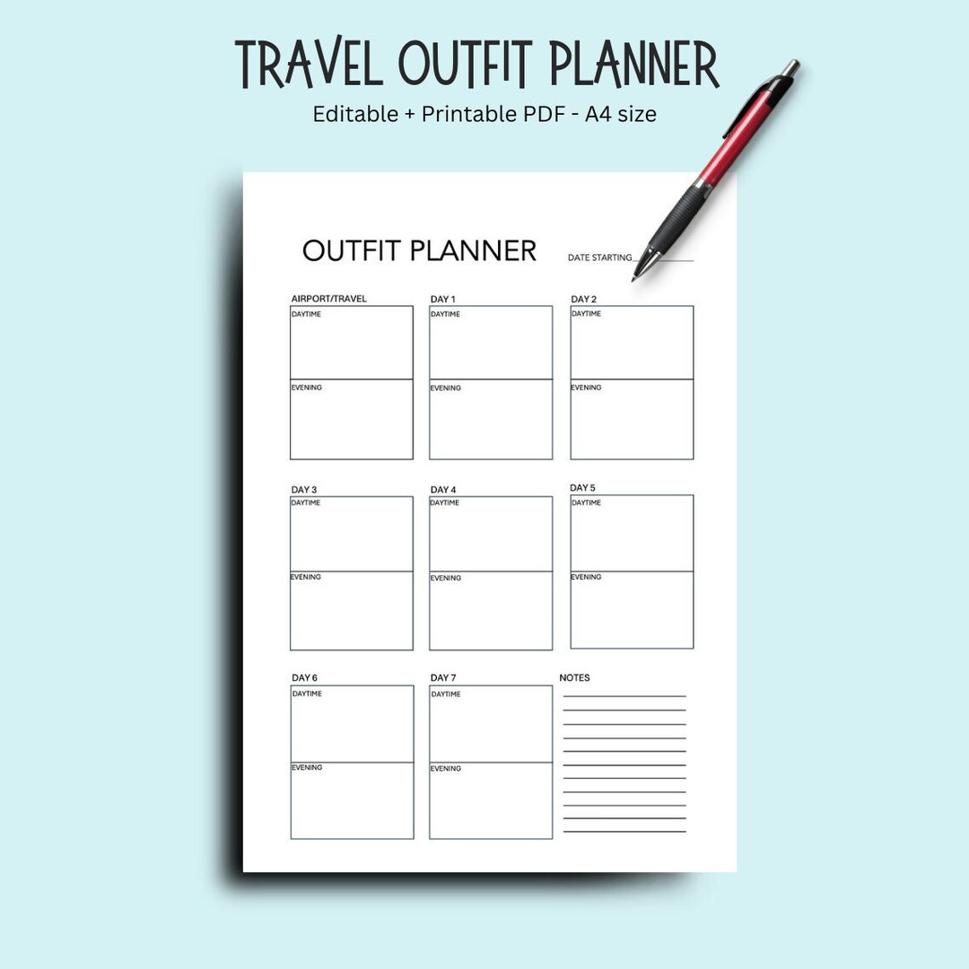 Travel Outfit Planner Printable Template Outfit Planner Holiday ...