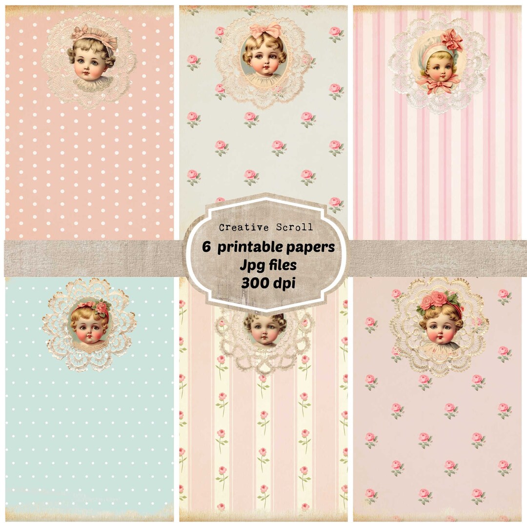 Vintage Baby Girl Printable Paper Pack/ Digital Paper/ Baby Printable ...