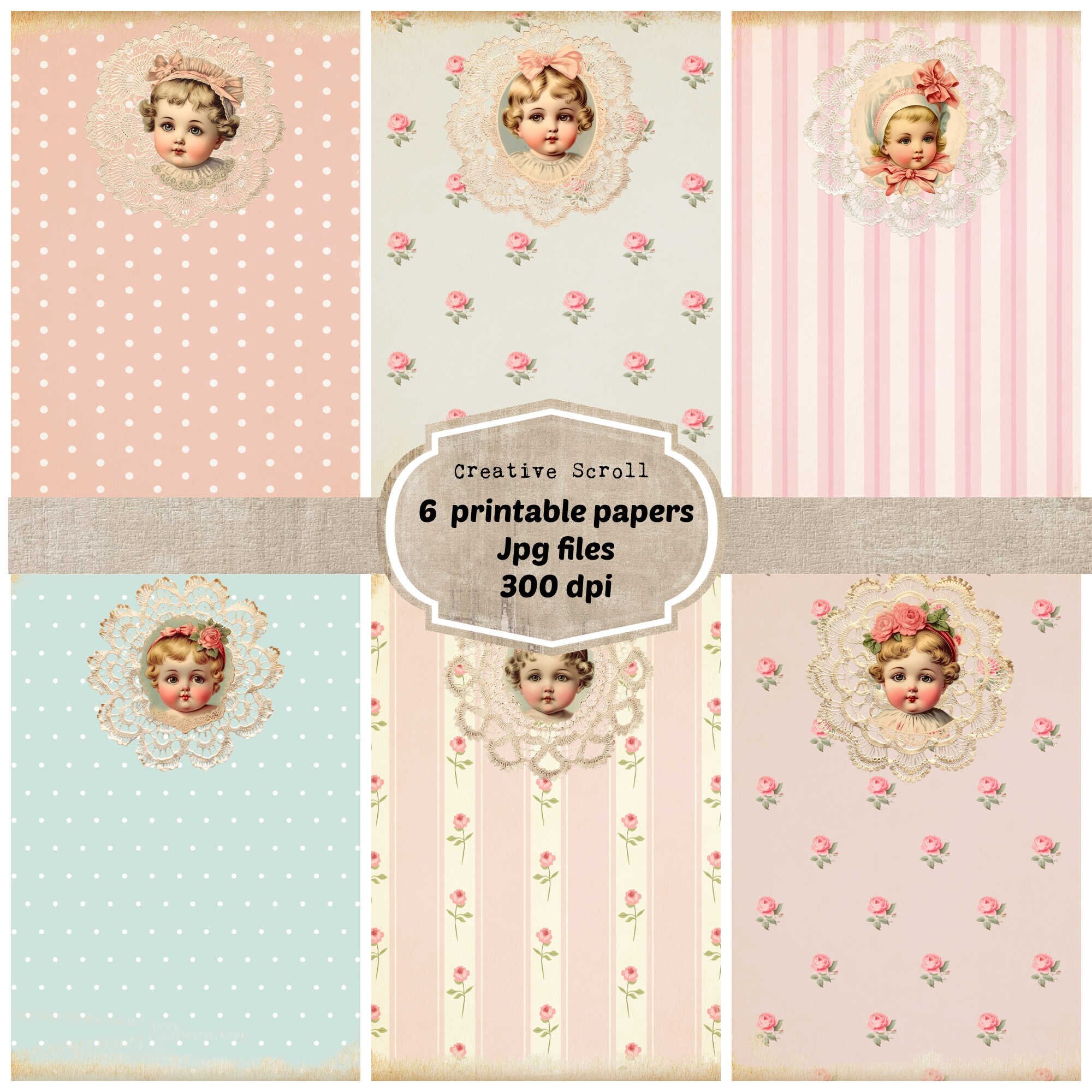 Vintage Baby Girl Printable Paper Pack/ Digital Paper/ Baby Printable ...