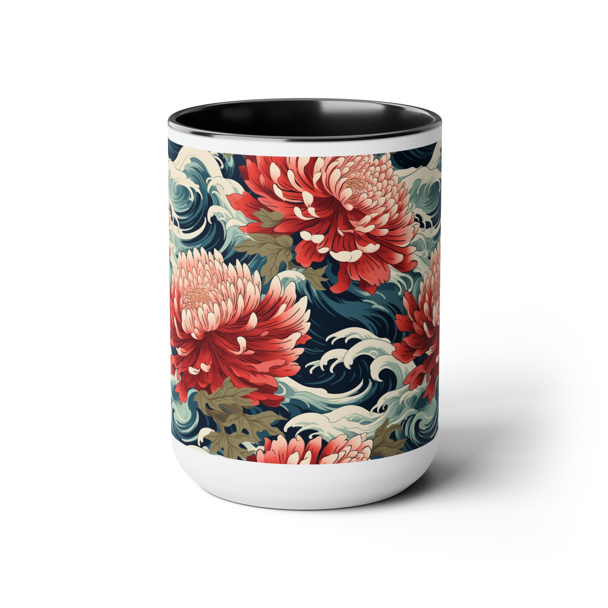 Chrysanthemums in Waves Two-tone Coffee Mugs, November Birth Flower Mug ...
