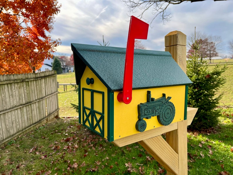 Tractor Mailbox | Yellow Green Mailbox | Farmer Mailbox | Farm Mailbox ...