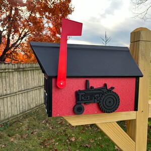 Tractor Mailbox | Red Black Mailbox | Farmer Mailbox | Farm Mailbox ...