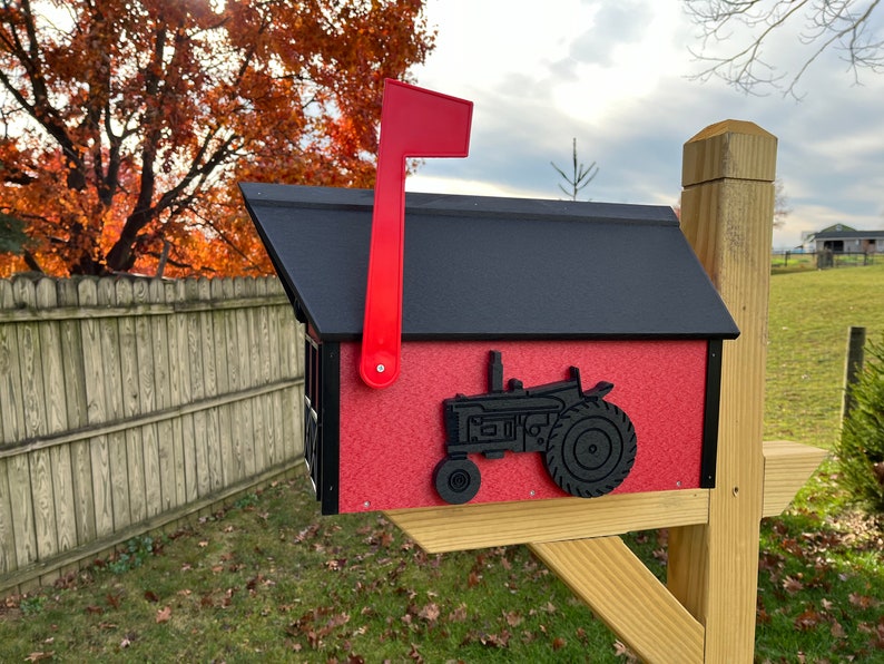 Tractor Mailbox | Red Black Mailbox | Farmer Mailbox | Farm Mailbox ...