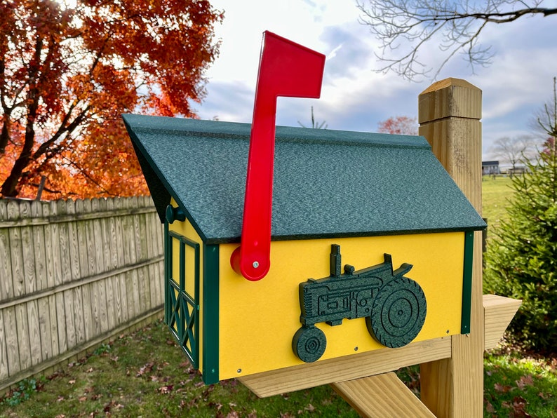 Tractor Mailbox | Yellow Green Mailbox | Farmer Mailbox | Farm Mailbox ...