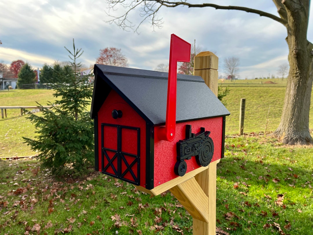 Tractor Mailbox | Red Black Mailbox | Farmer Mailbox | Farm Mailbox ...