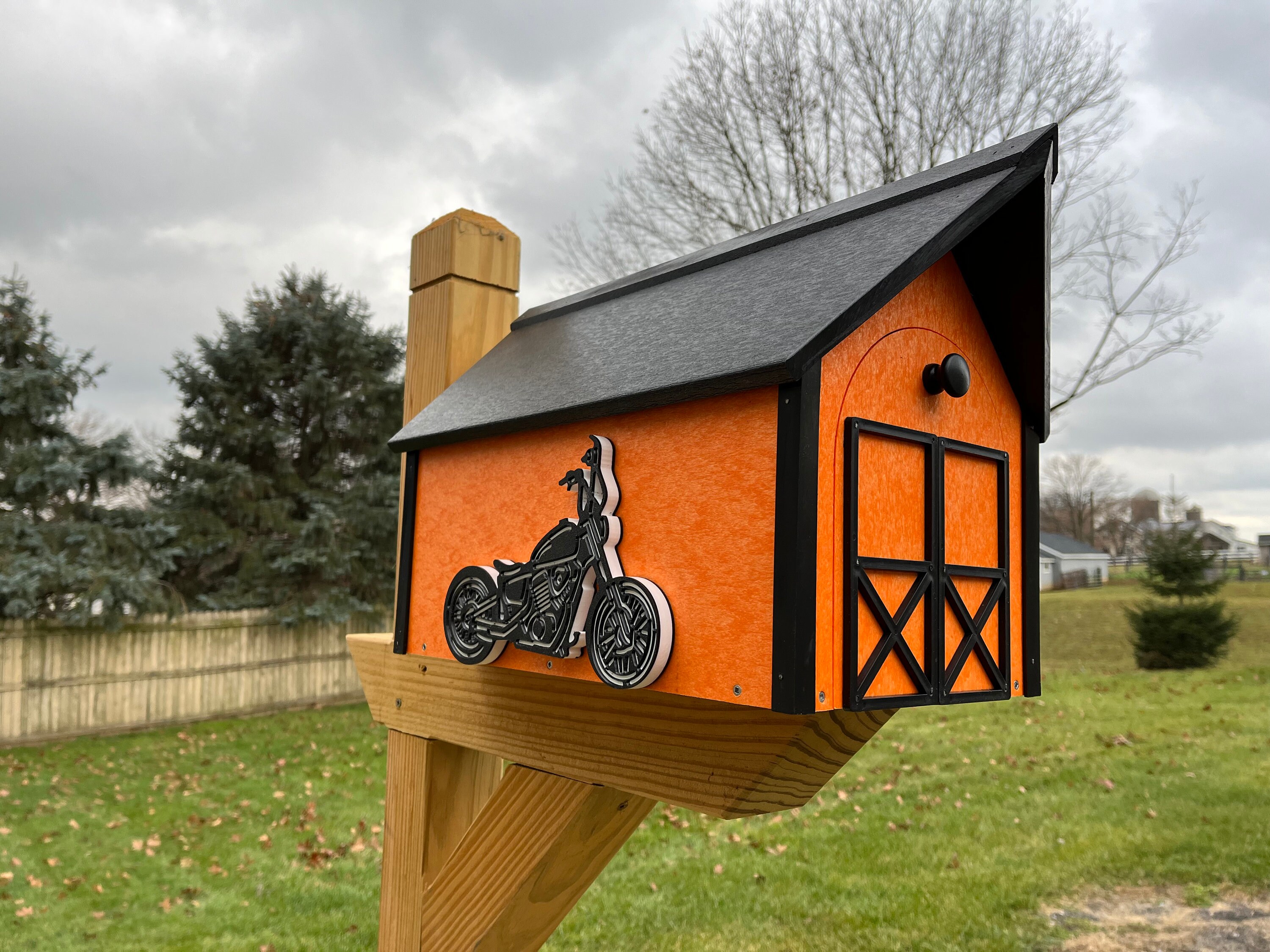 Motorcycle Mailbox Black and Orange Maintenance Free Gift for Biker or ...