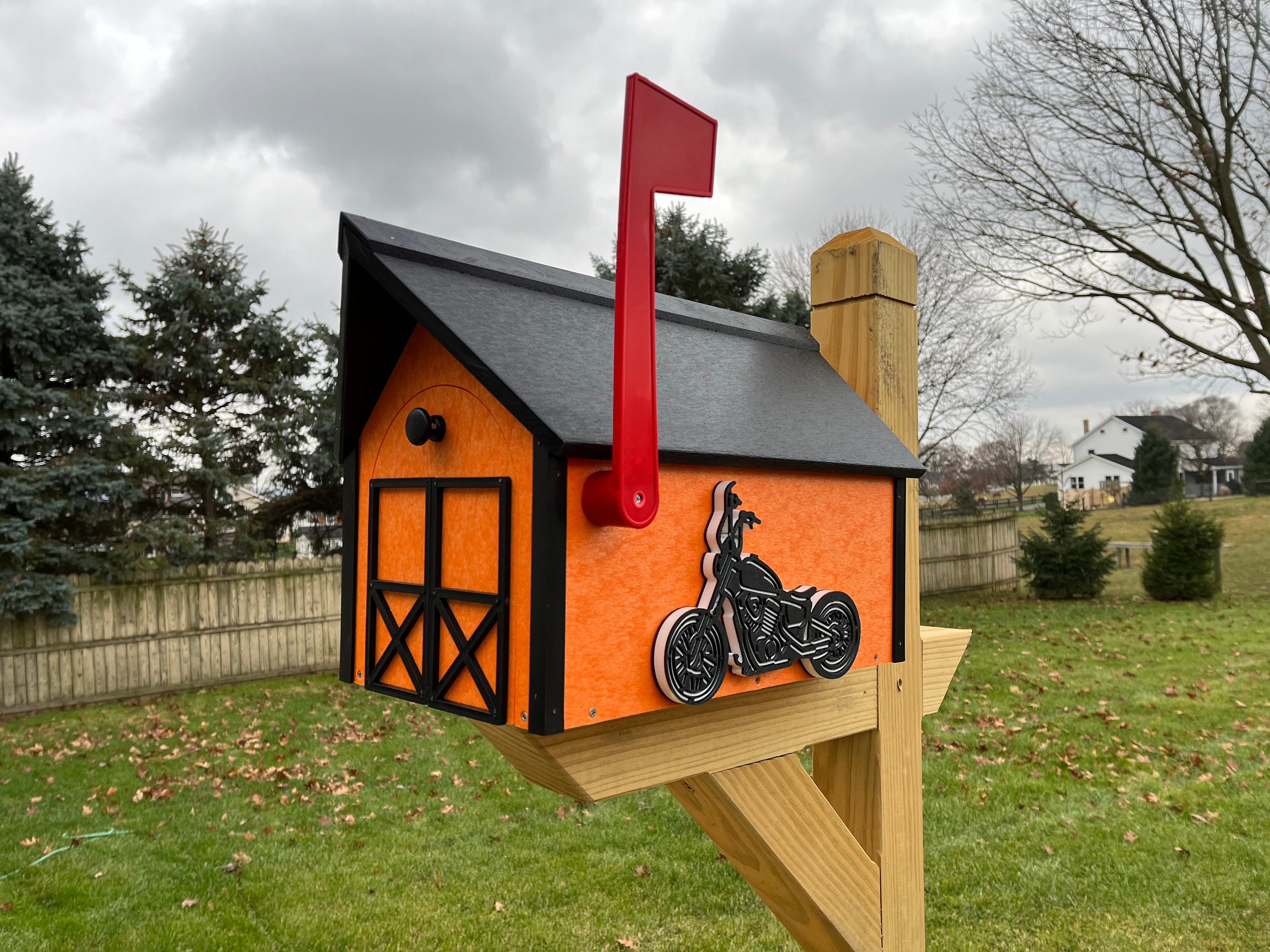 Motorcycle Mailbox Black and Orange Maintenance Free Gift for Biker or ...