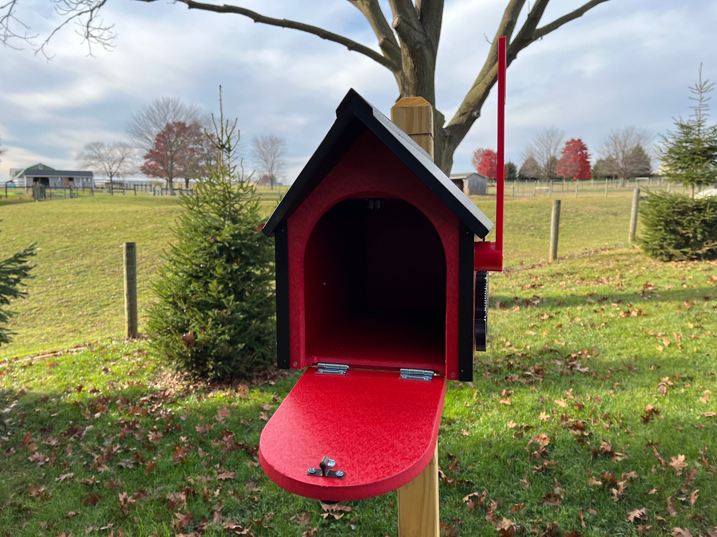 Tractor Mailbox | Red Black Mailbox | Farmer Mailbox | Farm Mailbox ...