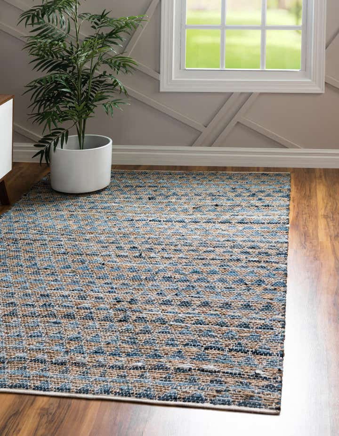 Denim Cotton & Jute Rug Triangle Pattern Boho Hand Woven Cotton Rugs ...
