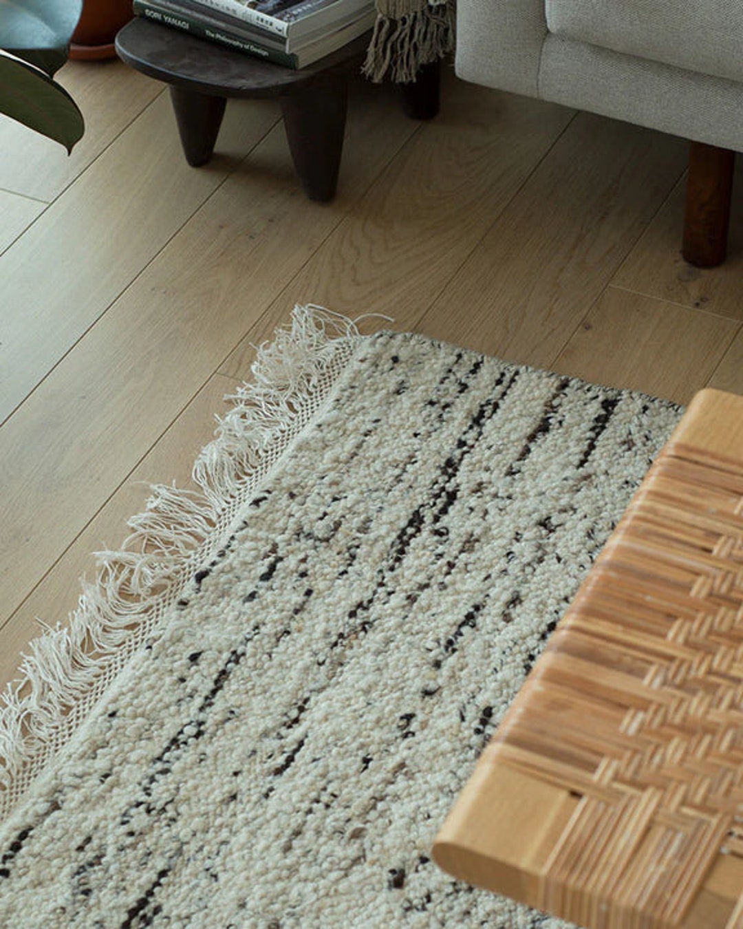 Handwoven Chunky Wool Rug With Black and White Sheep Wool, Scandinavian ...