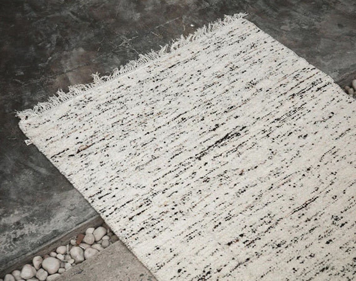 Handwoven Chunky Wool Rug With Black and White Sheep Wool, Scandinavian ...