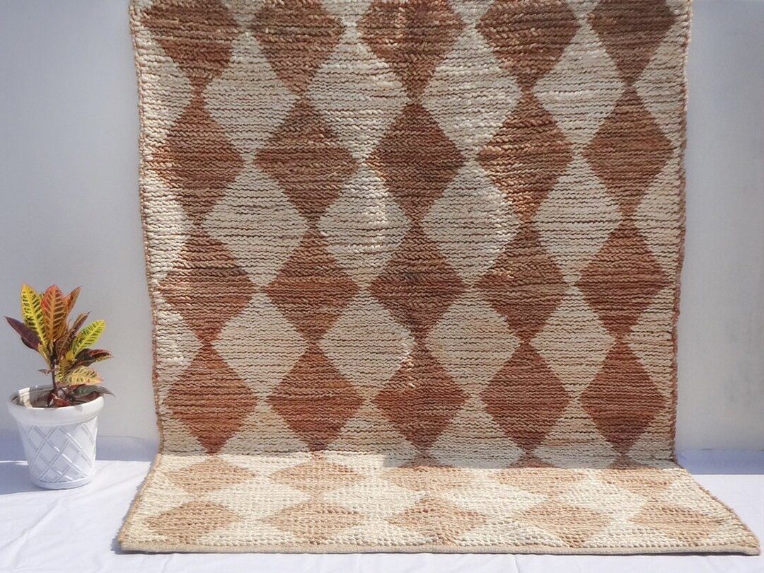 Natural Jute Gold Beige Diamond Pattern Kilim High Quality Hand Woven ...
