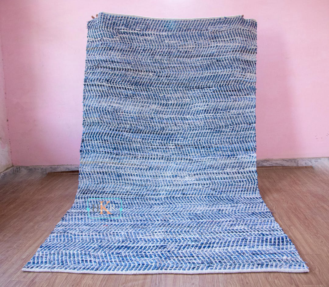 Handwoven Blue Cotton Denim Rag Rug, Eco Friendly 5x8 Rug - Etsy