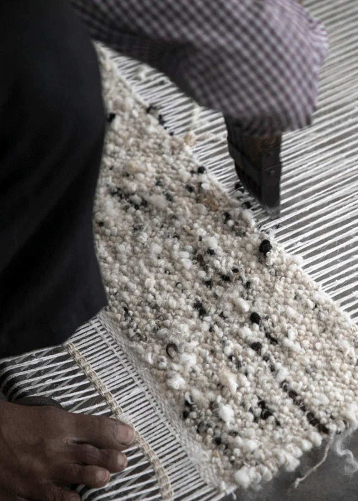 Handwoven Chunky Wool Rug With Black and White Sheep Wool, Scandinavian ...