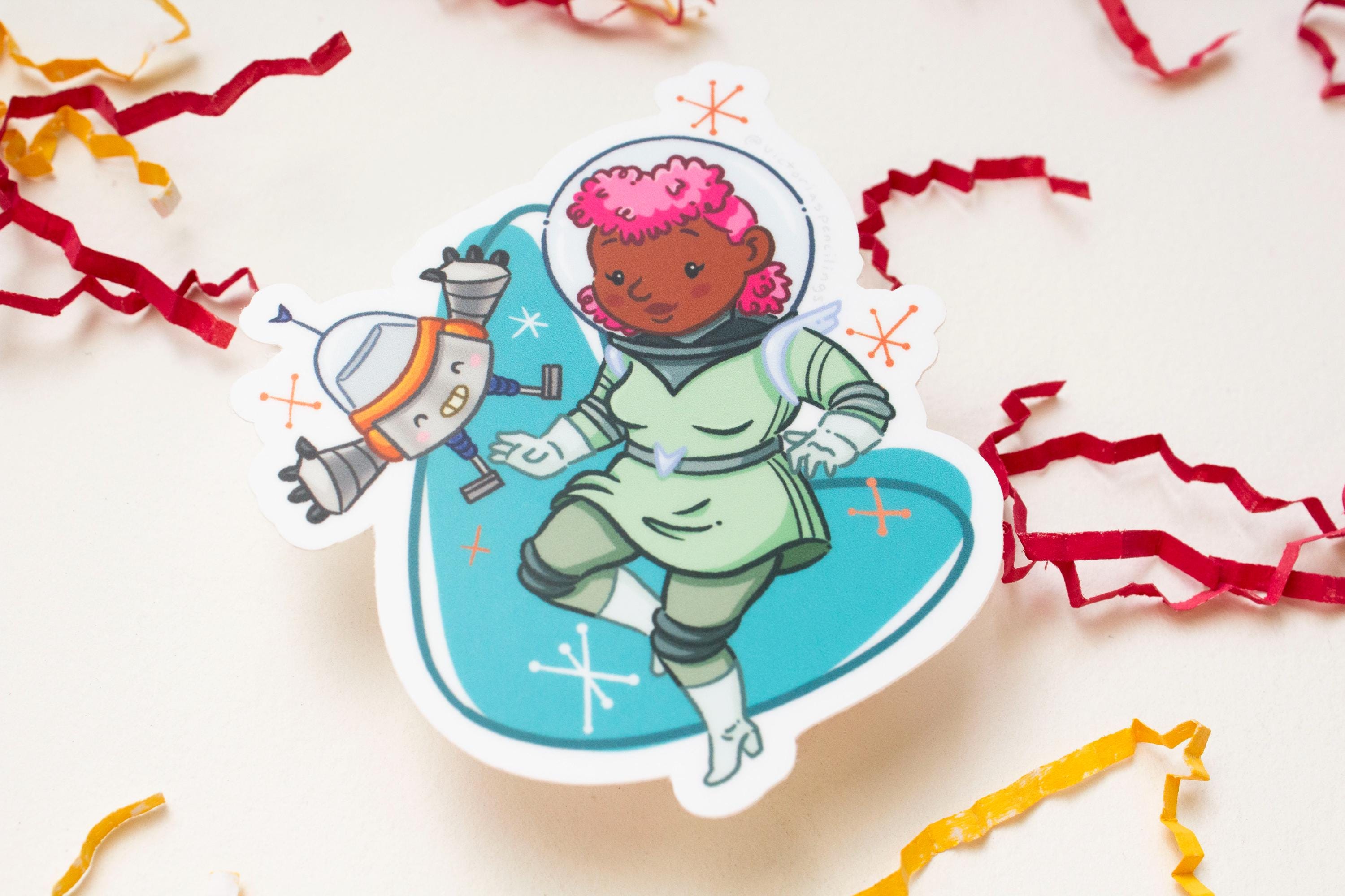 Retro Astronaut/space Girl and Robot Sticker - Etsy