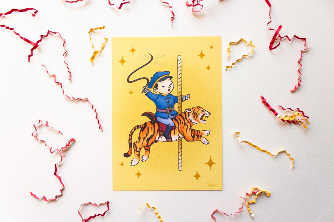 Carousel/merry Go Round Circus Chibi/cartoon Animal Tamer 5x7 ...
