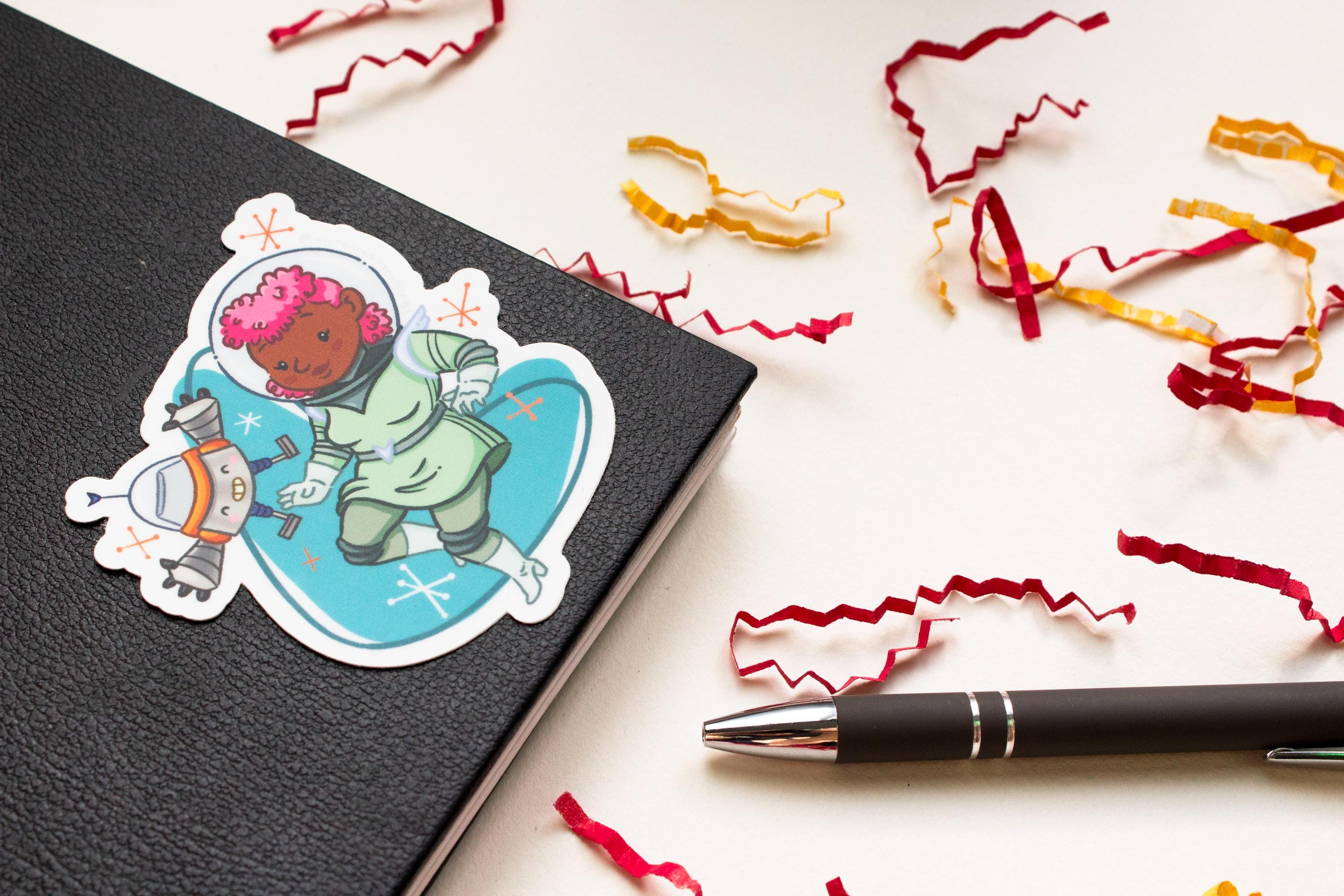 Retro Astronaut/space Girl and Robot Sticker - Etsy