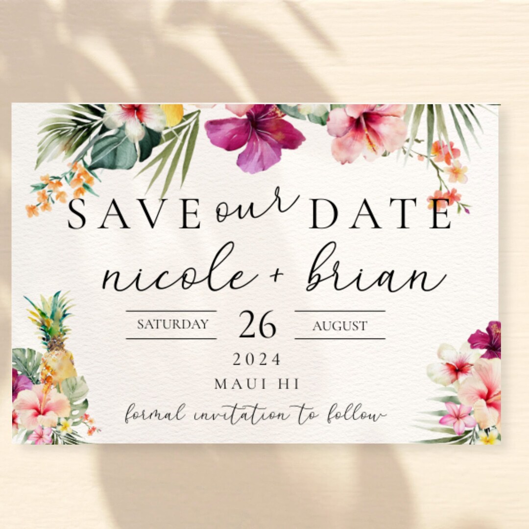 Save the Date Template Hawaii,destination Wedding,tropical Save the Date Template,beach Wedding ...