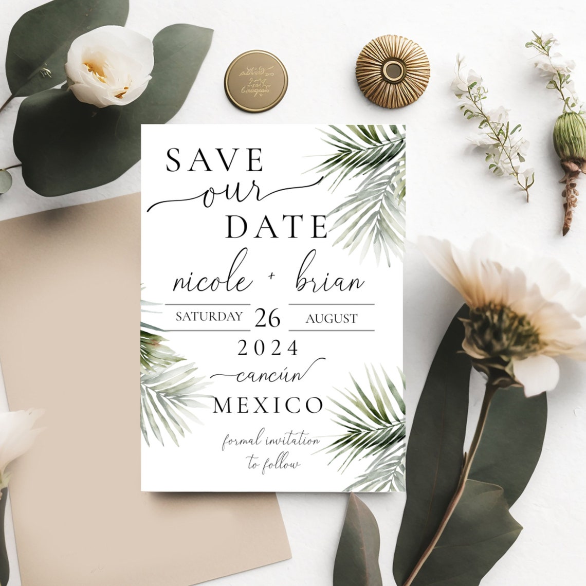 Save the Date Template Palm Trees,palm Tree Save the Date,beach Wedding ...