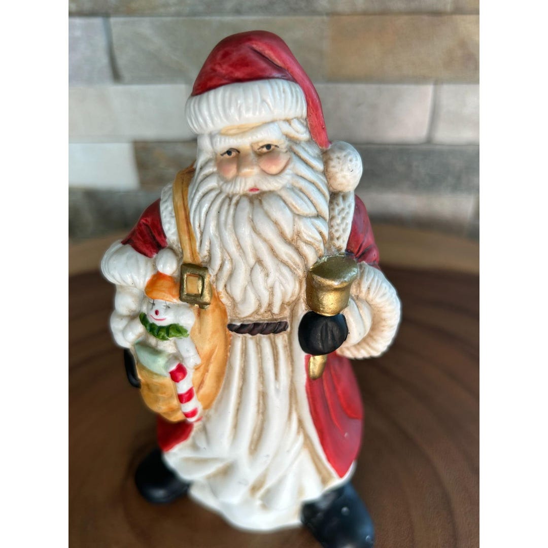 Vintage Enesco Porcelain Santa Holding Bell and Bag of Gifts Figurine ...