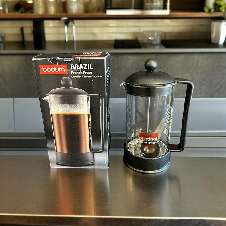 French Press BODUM Brazil 8-Cup Coffee Maker – 1.0 Liter, Black Frame ...