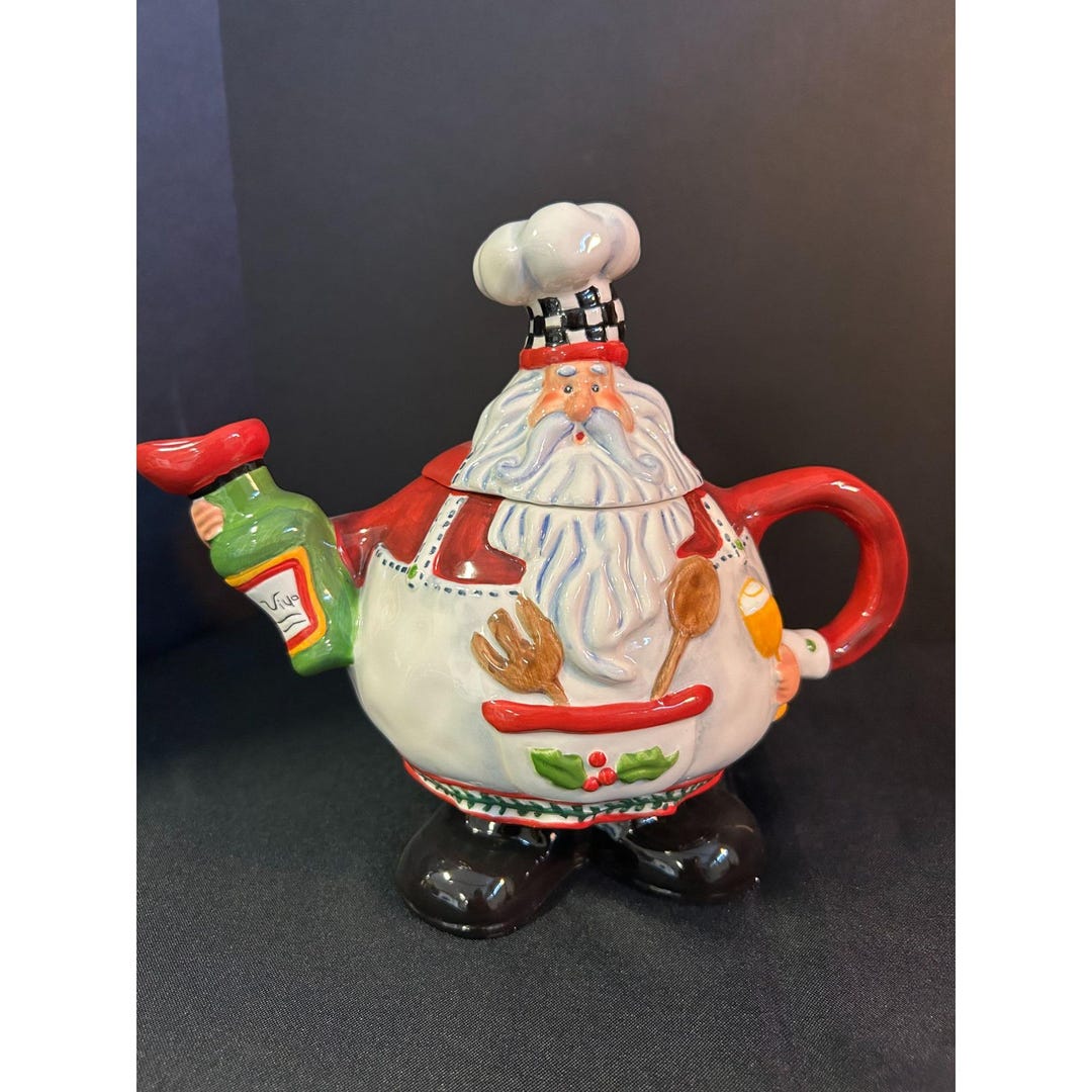 Vino Santa Chef Teapot by Ganz - Christmas Themed Ceramic Teapot With ...
