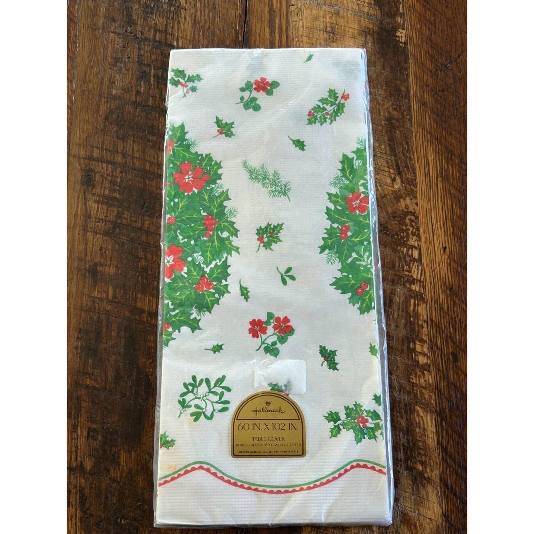 Vintage Hallmark 60" X 102" Christmas Table Cover With Holly ...
